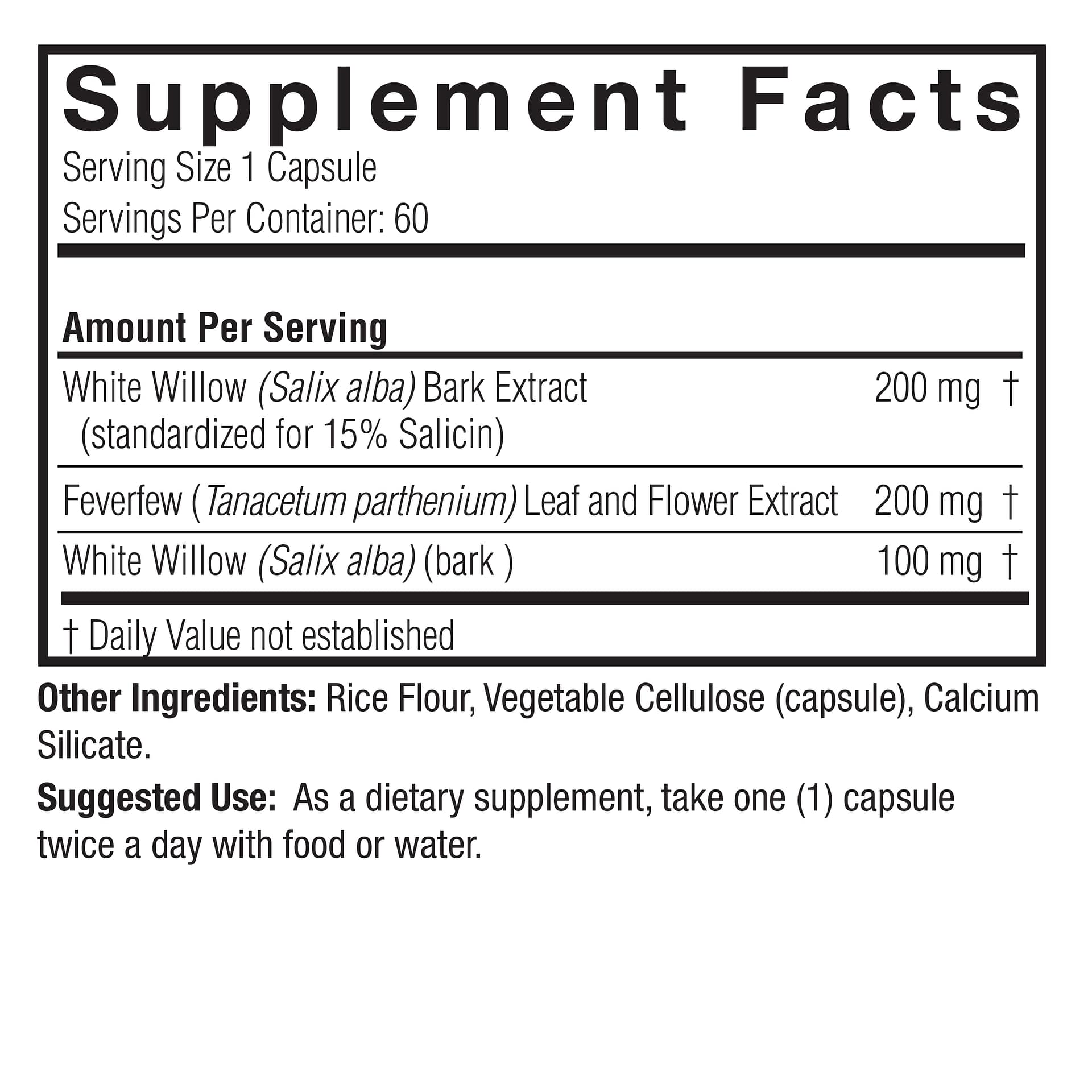 White Willow with Feverfew Standardized : Just the good stuff